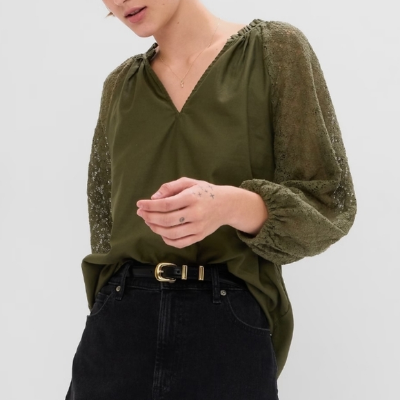 GAP | Tops | Nwt Gap Balloon Sleeve Green Top | Poshmark